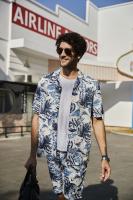 China 100% Linen Custom Hawaiian Shirts Blue Coolness Tropical Button Up Shirt for sale