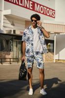China 100% Linen Custom Hawaiian Shirts Blue Coolness Tropical Button Up Shirt for sale