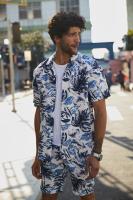 China 100% Linen Custom Hawaiian Shirts Blue Coolness Tropical Button Up Shirt for sale