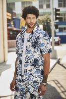China 100% Linen Custom Hawaiian Shirts Blue Coolness Tropical Button Up Shirt for sale