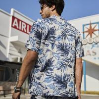 China 100% Linen Custom Hawaiian Shirts Blue Coolness Tropical Button Up Shirt for sale