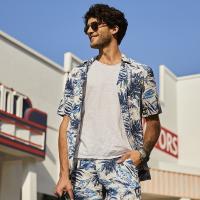 China 100% Linen Custom Hawaiian Shirts Blue Coolness Tropical Button Up Shirt for sale