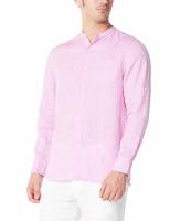 China Goose Yellow Chambray Spring Button Up Shirts Yarn Dyed Mens Linen Band Collar Shirt for sale