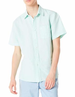 China Curved Hem Mens Casual Short Sleeve Shirts 52% Linen 48% Cotton Blend for sale