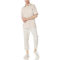China Natural Linen Mens Casual Short Sleeve Shirts Open Neck Tab Cuff Washable for sale