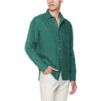 China Solid Green Spread Collar Mens Casual Short Sleeve Shirts Yarn Dyed Fabric Slim Fit for sale