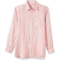 China Stripe Red S M L Mens Casual Linen Shirts Open Neck Button Closure for sale