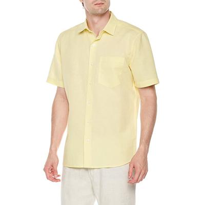 China Standard Fit Point Collar 50% Ramie Fabric Shirt Casual Men'S Cotton Short Sleeve Shirt for sale
