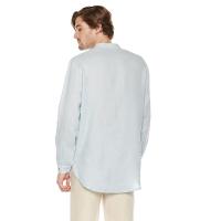 China Men'S 100% Linen White Mandarin Collar Henley Shirt Long Sleeve for sale