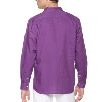 China double Pleated Cuffs Mens Casual Linen Shirts L XL XXL Purple Long Sleeve for sale