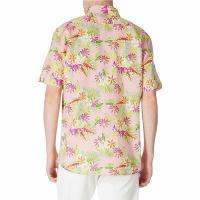 China Floral Print Mens Casual Short Sleeve Shirts Button Down 52% Linen 48% Cotton Blend for sale