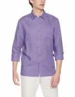 China Plain Purple Woven Mens Casual Linen Shirts Full Sleeve with Turn down Collar for sale