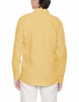 China Men'S Collared Yellow Plain Linen Shirt Lightweight Long Sleeve Shirts For Summer for sale