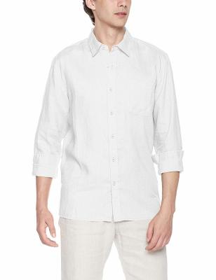 China Washed White Mens Casual Linen Shirts yarn dyed Loose Fit Button Up for sale
