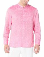 China Chambray Band Collar Woven Mens Casual Linen Shirts Long Sleeve Standard Fit for sale