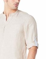 China Woven Mens Slim Linen Band Collar Shirt Long Sleeve With Buttoned Cuffs for sale