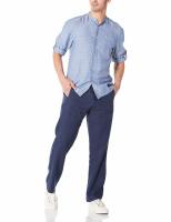 China Xxxl Breathable Pure Linen Mens Long Sleeve Shirts Rolled Up With Band Collar for sale