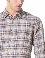 China 52% Linen Checkered Men'S Casual Plaid Long Sleeve Shirt with Single Side Pocket for sale