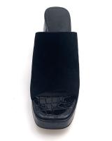 China Comfortable Block Heeled Mules in Modest Crocodile Textured Vegan Leather for sale