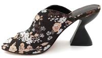 China Brocade Jacquard Floral High Vamp Peep Toe Mule With Sculptured Cake Stand Heel for sale