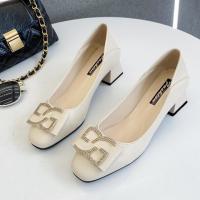 China Customized Ladies Chunky Pump Heels With Rubber Outsole Leather Lining for sale