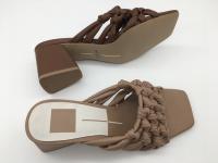 China Ladies Block Heeled Mules Open Toe With Rubber Sole Leather Lining for sale