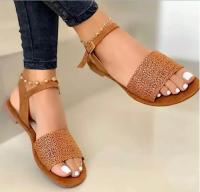 China Elegant Ladies Open Toe Flat Sandals With Buckle Closure Comfortable for sale
