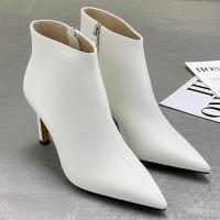 China White Pointed Toe Ankle Boots with 3 Inch Heel for sale