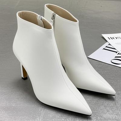 China White Pointed Toe Ankle Boots with 3 Inch Heel for sale