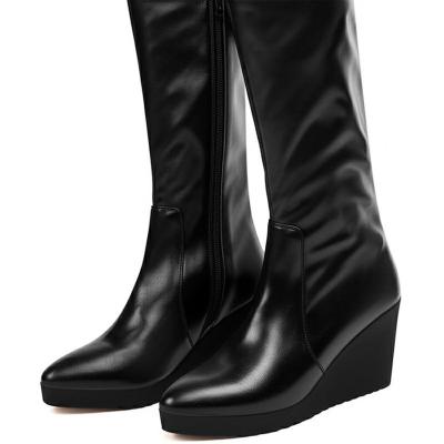 China Women's Knee-High Leather Loafers with 2-Inch Wedge Heel for sale