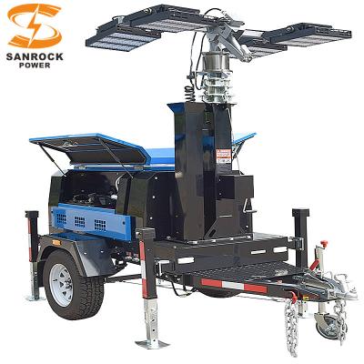 China Mobile Diesel Powered Light Towers 6kw/50hz 7.5kw/60hz Telescopic Lighting Tower for sale