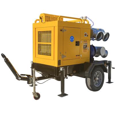 China Trailer Mounted Water Pump Set Solid Handing 76mm Single Stage Pump Diesel Engine Self Priming Pump for sale