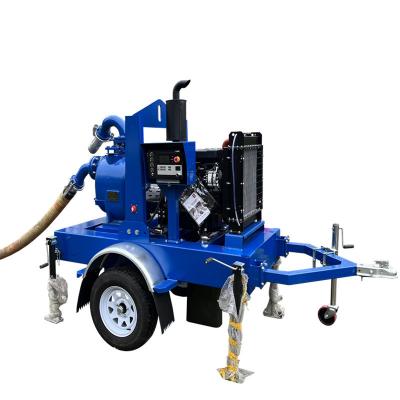 China Manufacturer Trailer Mounted Water Pump Open Rack Self Priming Pump Trash Water Pump Set for sale