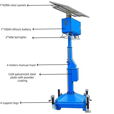 China Solar LED Light Tower Remote Areas Solar panels Convert Sunlight Into Electricity Portable Light Tower for sale