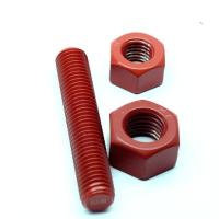 China PTFE Coated Stud Bolt Assembly A193 B7 with 2 Heavy Hex Nuts A194 2H and 2 Flat Washers Red for sale
