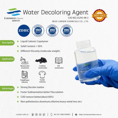 China Water Decoloring Agent  PolyDCD Dicyandiamide Formaldehyde Resin Quaternary Ammonium Cationic Copolymer Excellent Efficiency in Decoloring,Flocculating and COD Removal for sale
