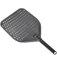 China 12 Inch Pizza Shovel Aluminum Pizza Turning Peel Black Hard Aluminum Perforated Detachable Pizza Peel for sale