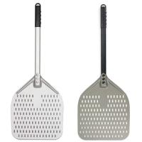 China Alumina Pizza Turning Shovel 12 Inch Black Hard Aluminum Perforated Pizza Peel for sale