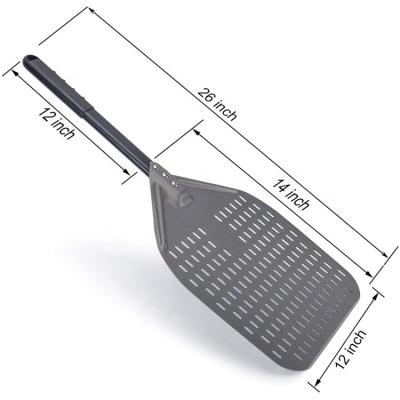 China 66cm Aluminum Pizza Shovel 12 Inch Aluminum Pizza Peel Black Hard Perforated for sale