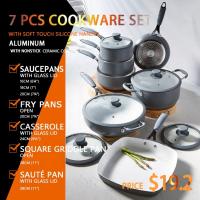 China 7 Pieces Stretching Aluminum Cookware Set Ceramic Coating Nonstick Fry Pan And Stockpot Pan Sets for sale