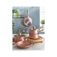 China 5 Pieces Marble Effect Die Cast Aluminum Non Stick Rose Pink Gold Cookware Sets Nonstick Round Fry Pans And Stockpot Set for sale