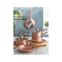 China 5 Pieces Marble Effect Die Cast Aluminum Non Stick Rose Pink Gold Cookware Sets Nonstick Round Fry Pans And Stockpot Set for sale
