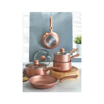 China 5 Pieces Marble Cast Aluminum Non Stick Fry Pan And Pot Cookware Set for sale
