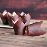 China Brown Greaseproof Paper Baking Mold Cupcake Muffin Liner Tulip Cup Wood Pulp for sale