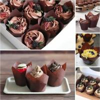China Brown Greaseproof Paper Baking Mold Cupcake Muffin Liner Tulip Cup Wood Pulp for sale