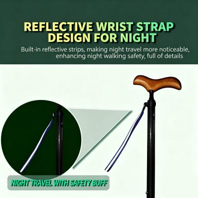 China 3K Carbon Fiber Walking Cane Wenge Wood Handle Adjustable 64-100cm 2 Section Portable Collapsible Cane for sale