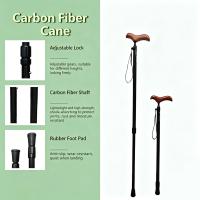 China 3K Carbon Fiber Walking Cane Wenge Wood Handle Adjustable 64-100cm 2 Section Portable Collapsible Cane for sale