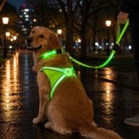 China Qcool Rechargeable Light Up Adjustable Reflective Pet Walking Safety Custom Logo 3 Piece LED Dog Harness Collar and Leash Set for sale