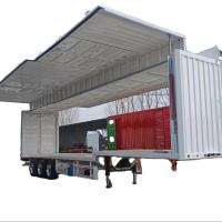 China Steel Tri Axle Hydraulic Wing Opening Box Van Semi Truck Trailer Bulk Goods Transport for sale