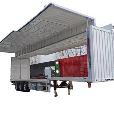 China Steel Tri Axle Hydraulic Wing Opening Box Van Semi Truck Trailer Bulk Goods Transport for sale